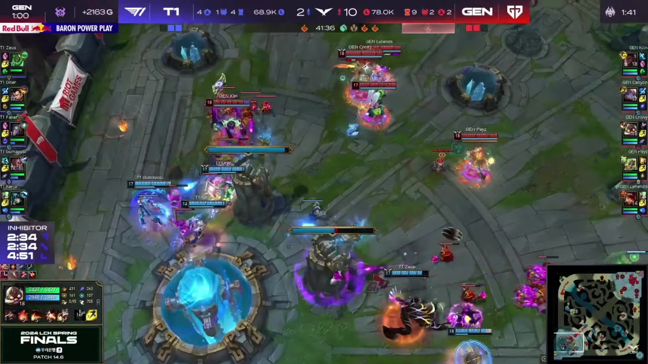 LCK的王GEN完成LCK赛区赛季四连冠，四次决赛战胜T1-24VS直播