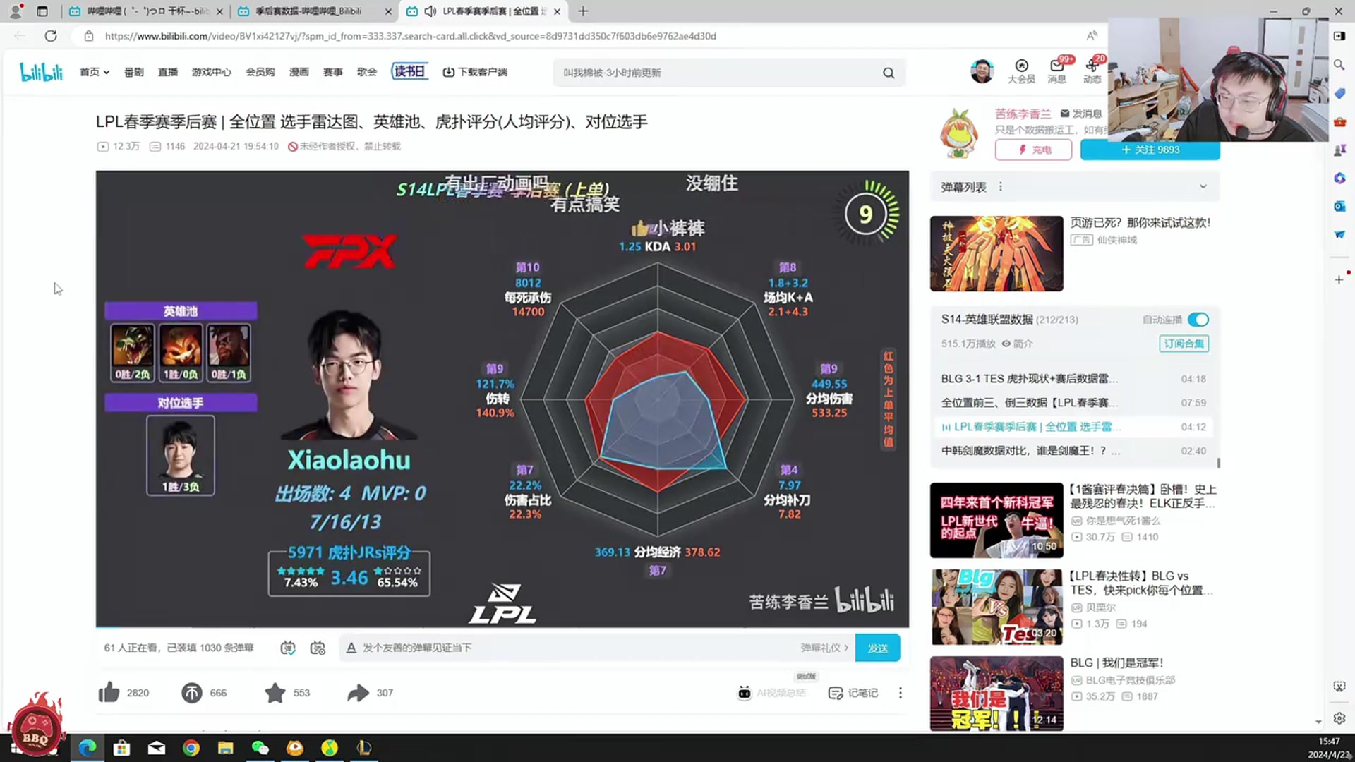 sask看LPL季后赛选手雷达图看到ELK数据直接傻了-24VS直播