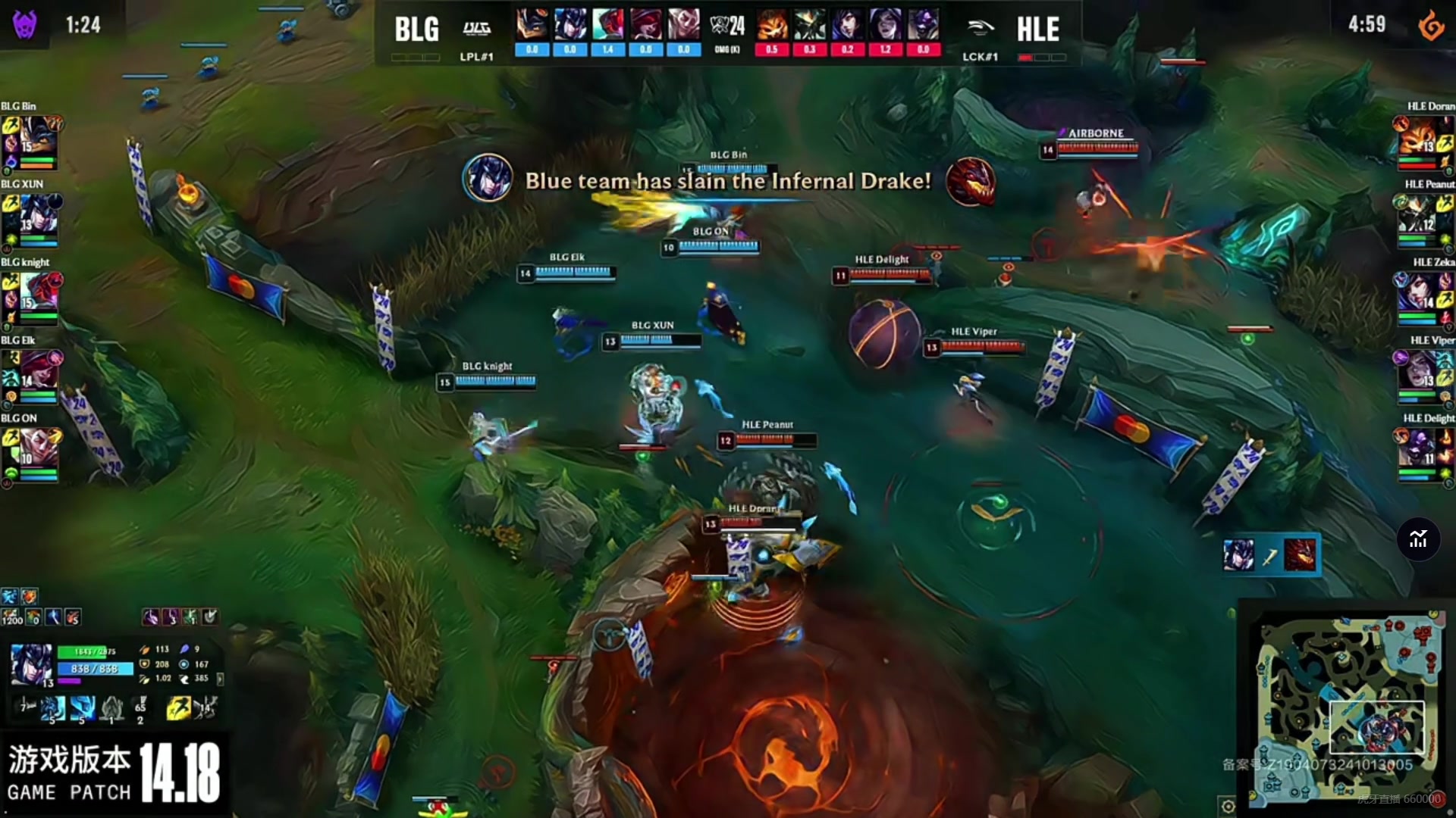 Zeka阿狸被ON开到瞬秒，Viper尽力换掉Xun，BLG打出1换4终结比赛-24VS直播